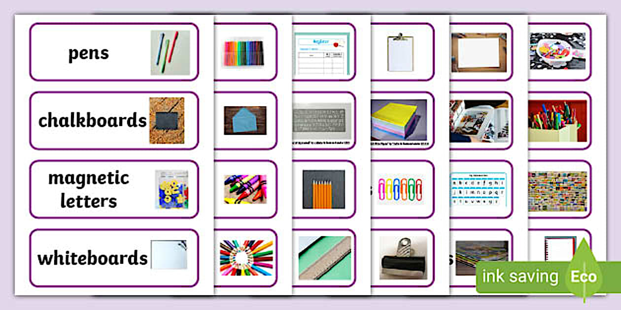 Purple Themed Editable Classroom Labels with Photos - Twinkl