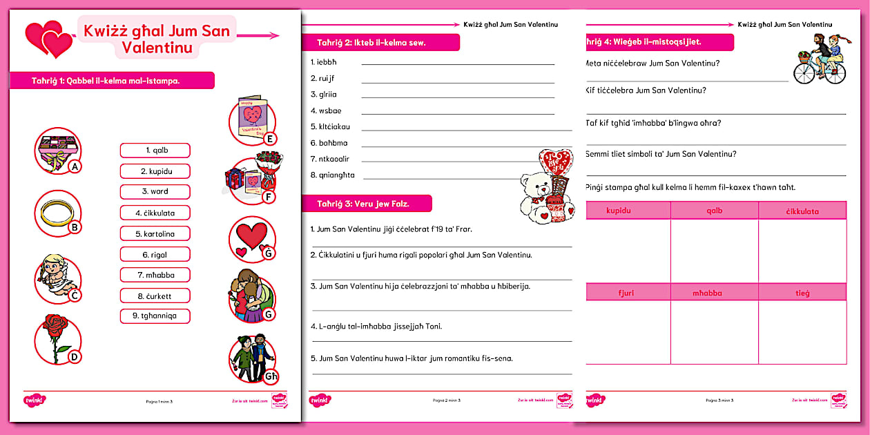 Kwiżż għal Jum San Valentinu (Teacher-Made) - Twinkl
