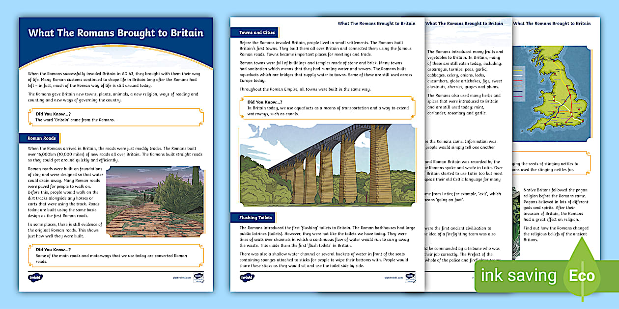 KS2 What the Romans Brought to Britain Fact File - Twinkl