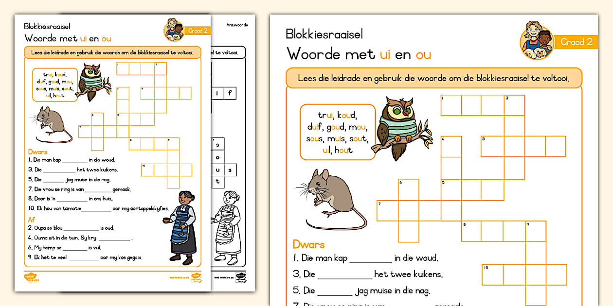 Graad 2 Klanke Blokkiesraaisel ui en ou - Twinkl