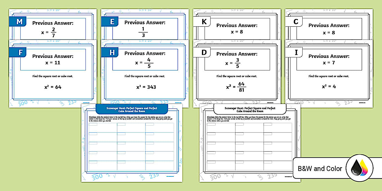 Eighth Grade Scavenger Hunt: Perfect Square and Perfect Cube Around the ...