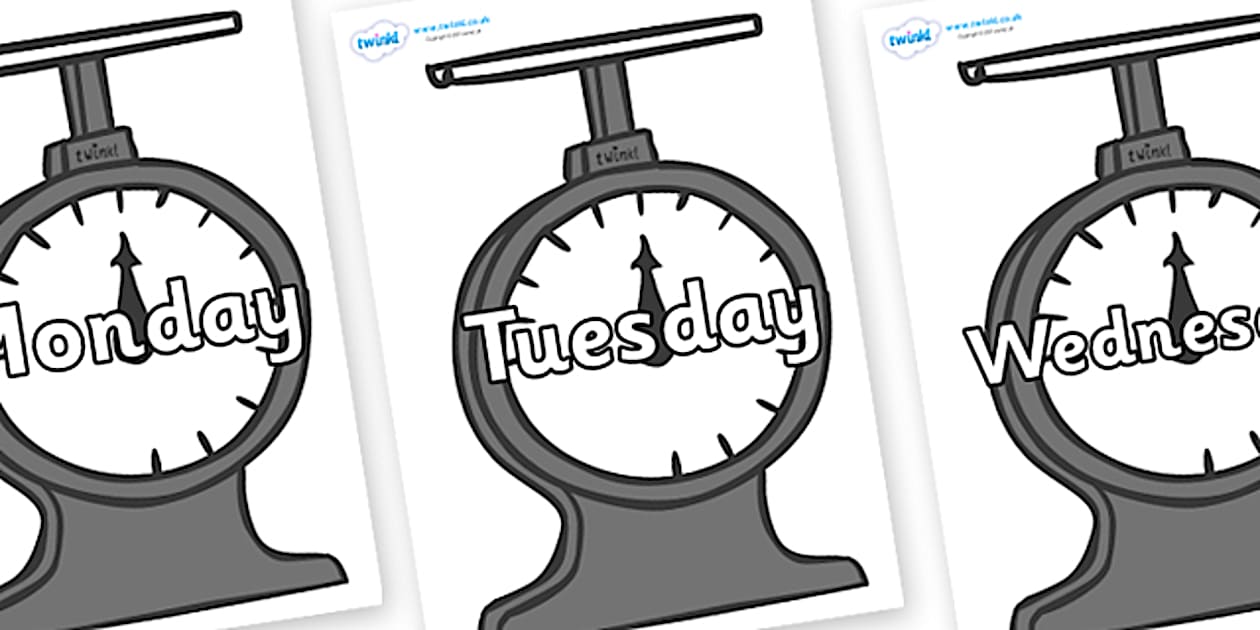 Days of the Week on Weighing Scales (teacher made) - Twinkl