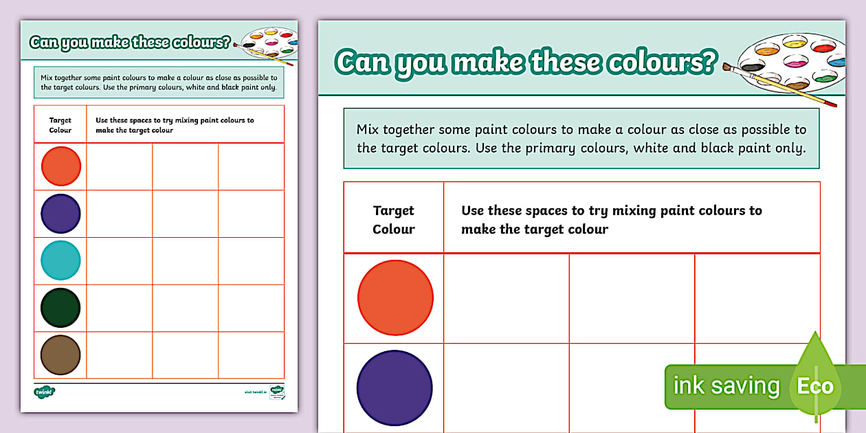 Colour mixing paint activity sheet (teacher made) - Twinkl