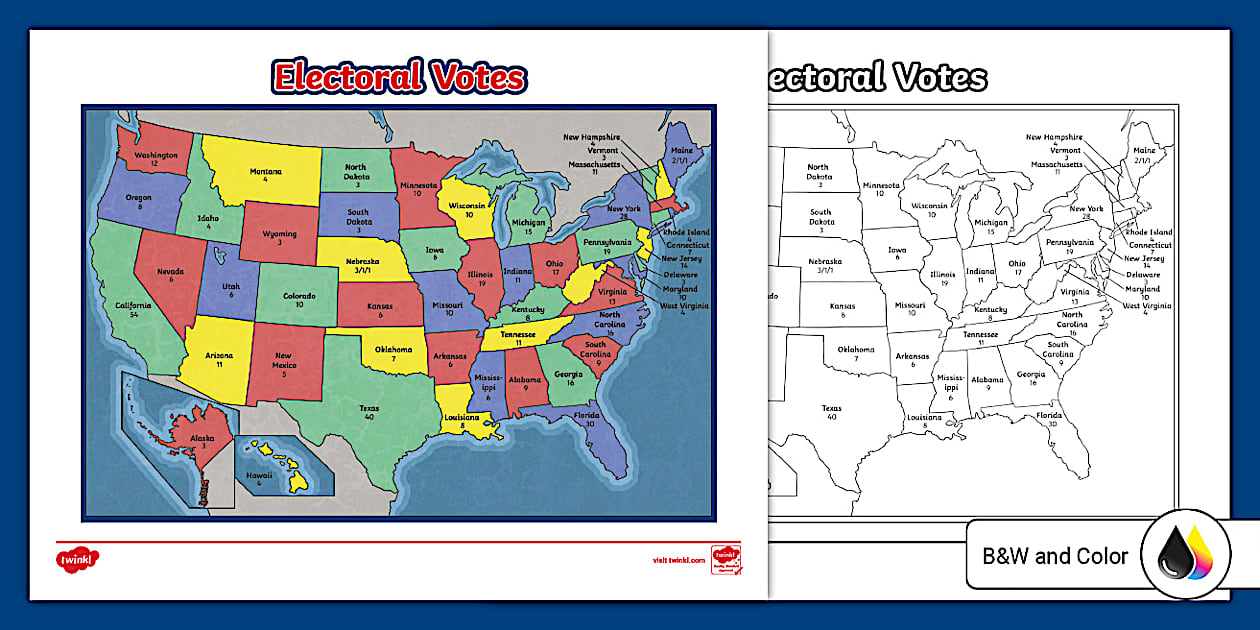 Third Grade Electoral Votes Map - Twinkl