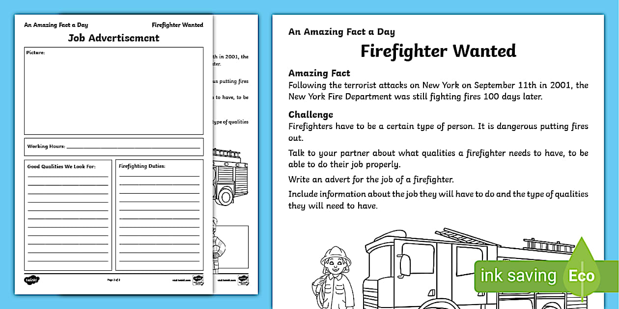 Editable Firefighter Wanted Worksheet (teacher made)