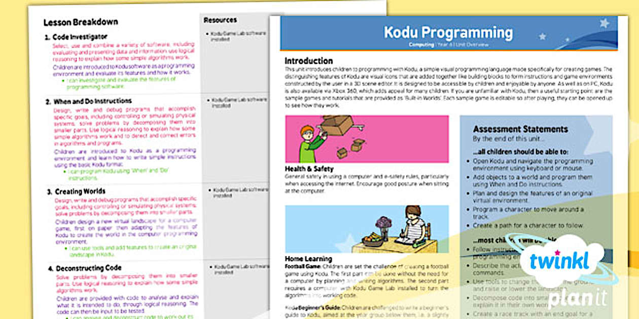 Computing: Kodu Programming Year 6 Planning Overview