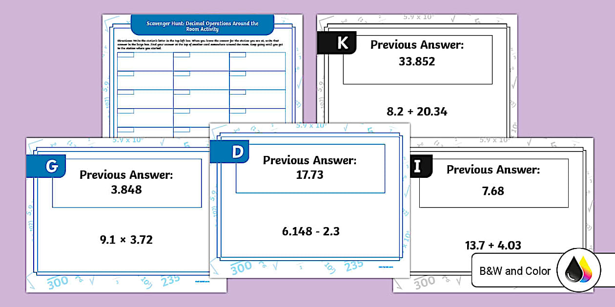 Sixth Grade Scavenger Hunt: Decimal Operations Around the Room Activity