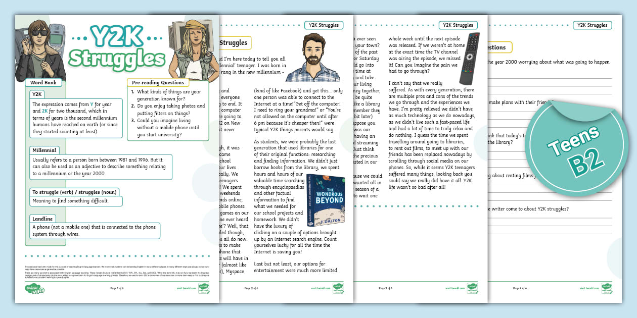 Twinkl ESL Reading: Y2K Struggles Reading and Writing Activity