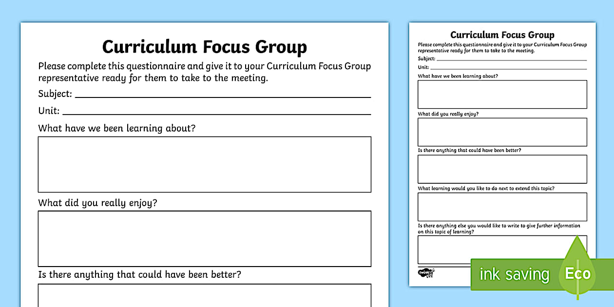 Editable Pupil Voice Curriculum Focus Group Questionnaire UKS2