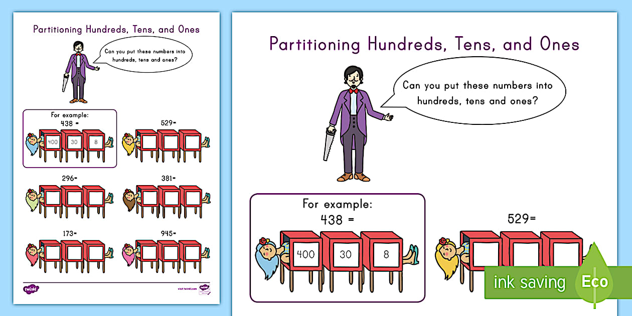 Partitioning Hundreds, Tens, and Ones Worksheet - Twinkl
