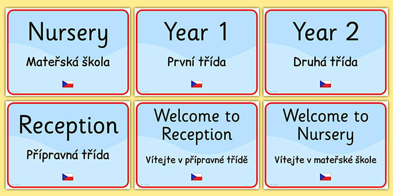 School Year Group Signs EAL Czech Version - Twinkl