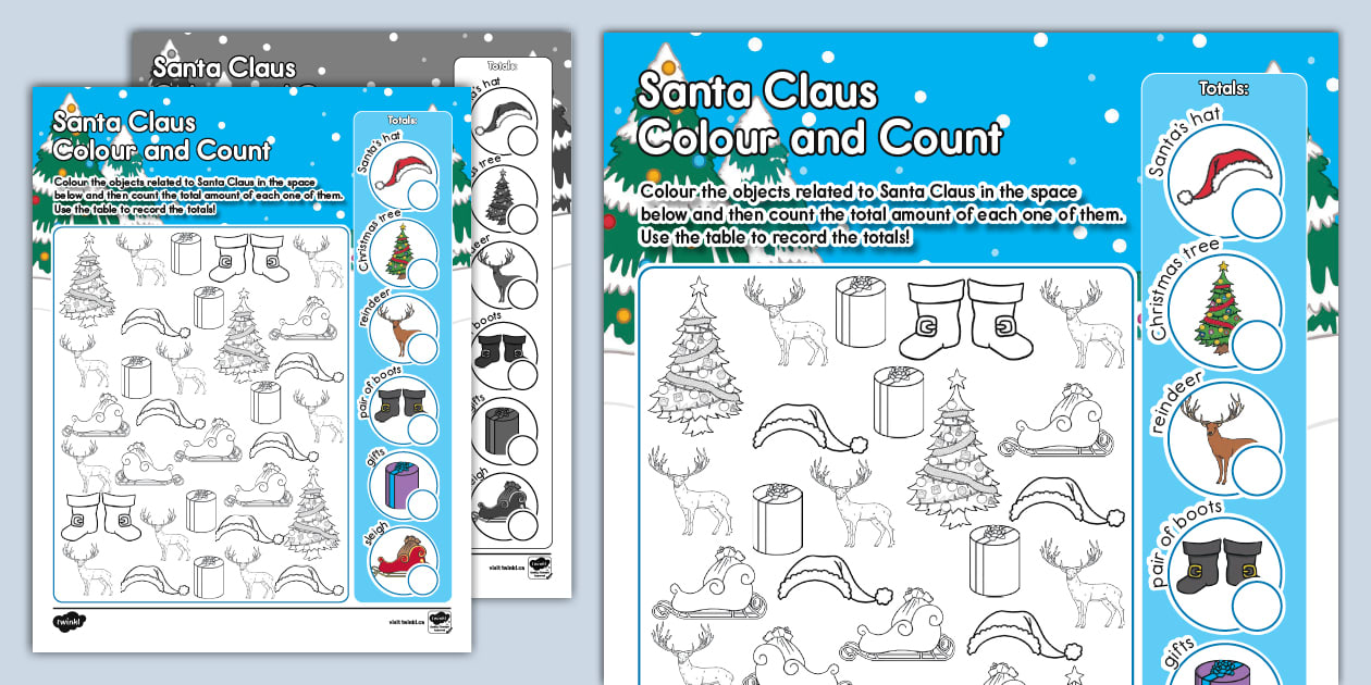 Santa Claus Colour and Count Worksheet (teacher made)