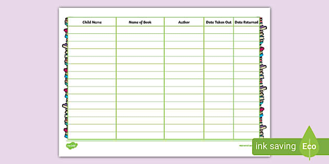 Printable Classroom Library Check Out Sheet - Twinkle