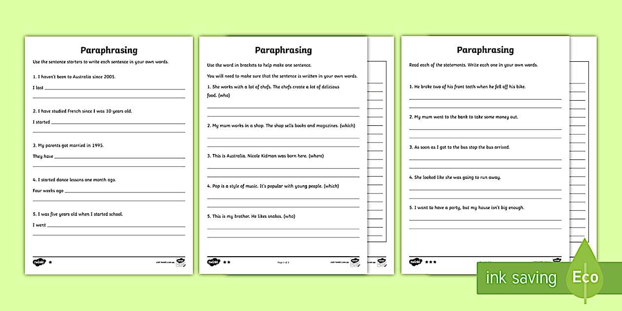 Paraphrasing Exercises with Answers PDF | Primary Worksheets