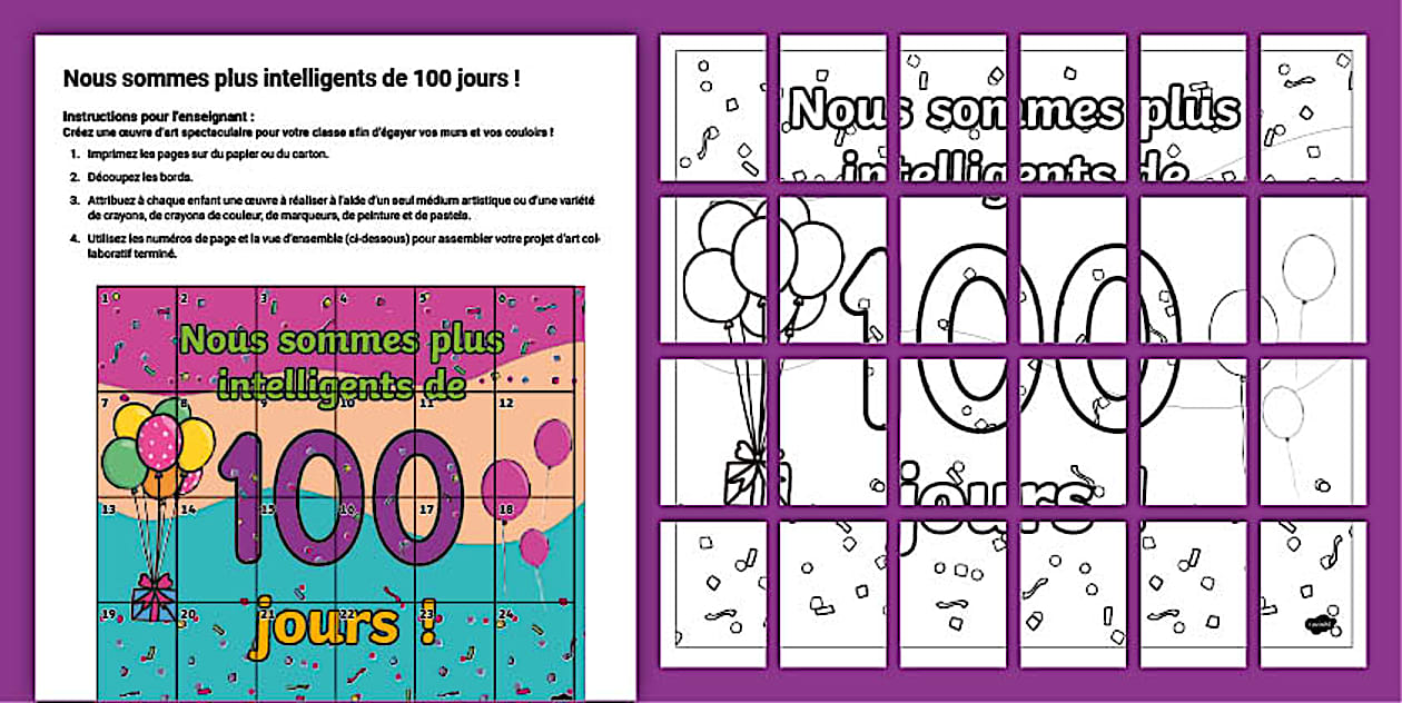 Nous sommes plus intelligents de 100 jours ! Coloriage collaboratif