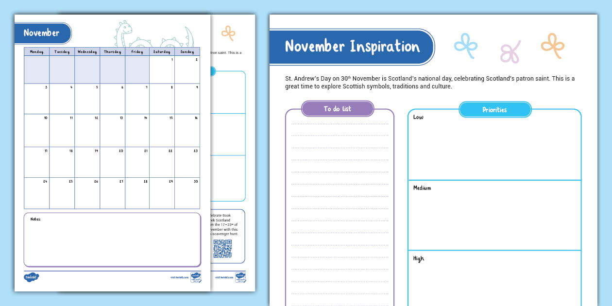 November Educator Monthly Planner (teacher made) - Twinkl