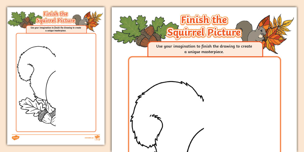 Finish the Squirrel Picture Worksheet (teacher made)