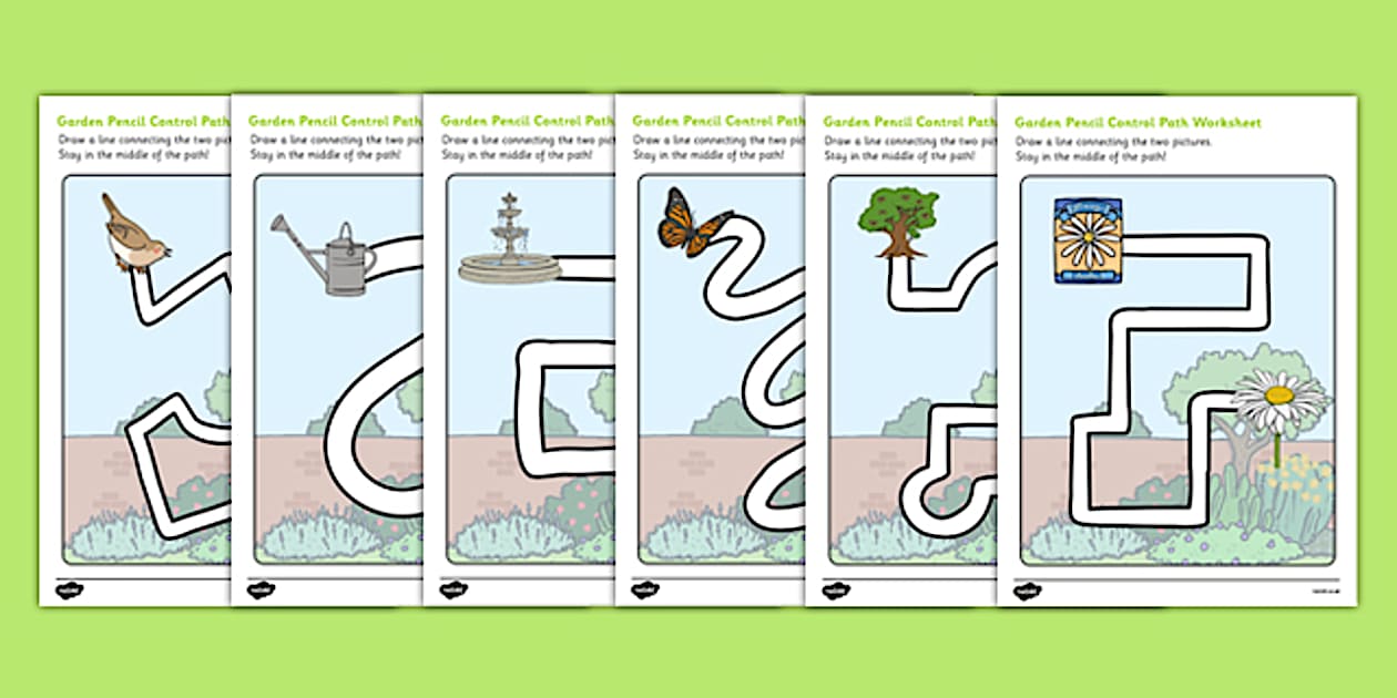 Garden Pencil Control Path Worksheets