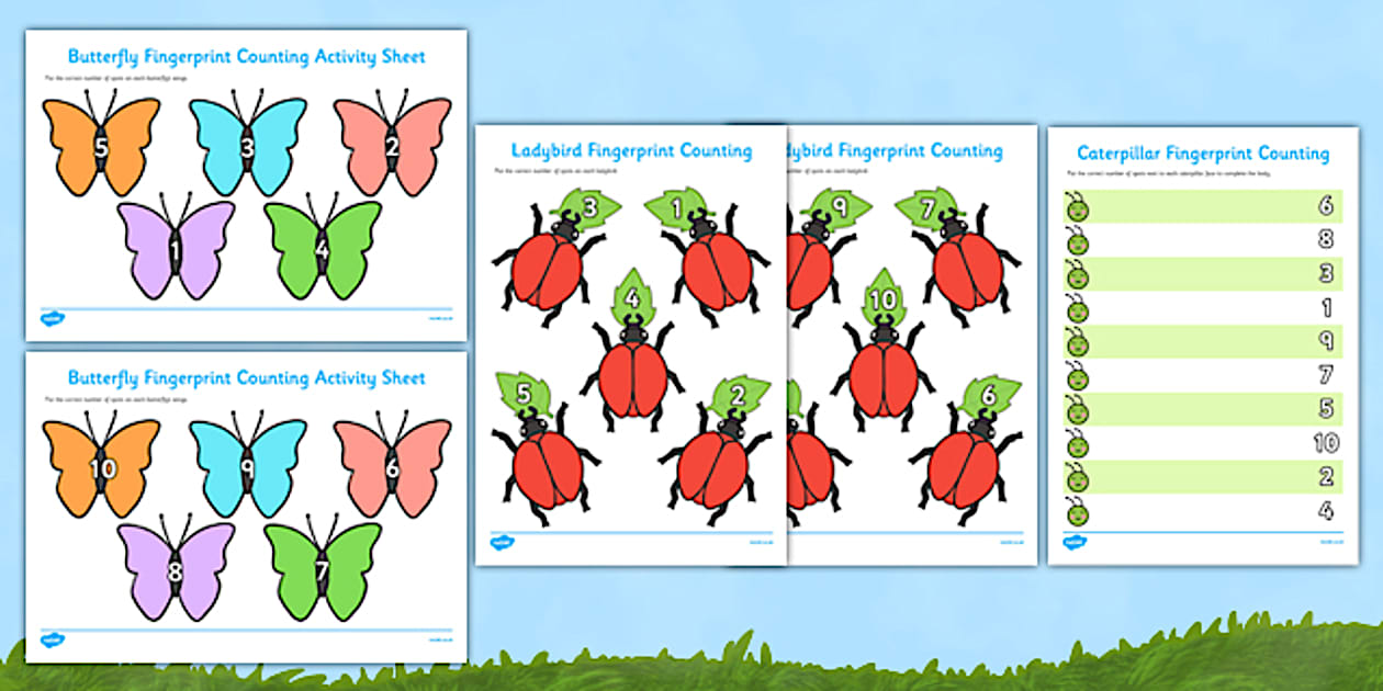 Minibeast Fingerprint Counting Worksheet / Worksheets Pack