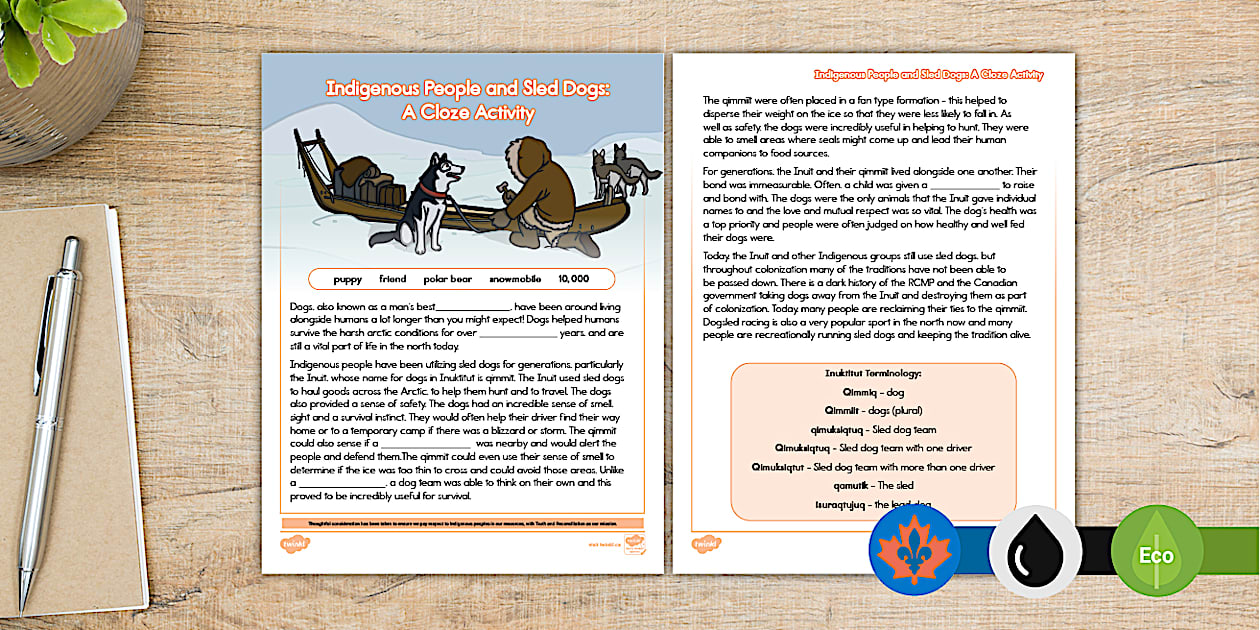 Indigenous People and Sled Dogs Cloze Activity - Twinkl