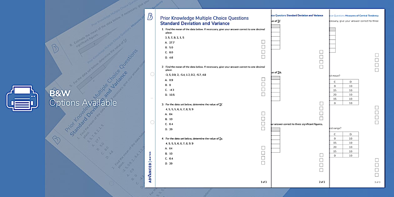 👉 Variance and Standard Deviation - Prior Knowledge Questions
