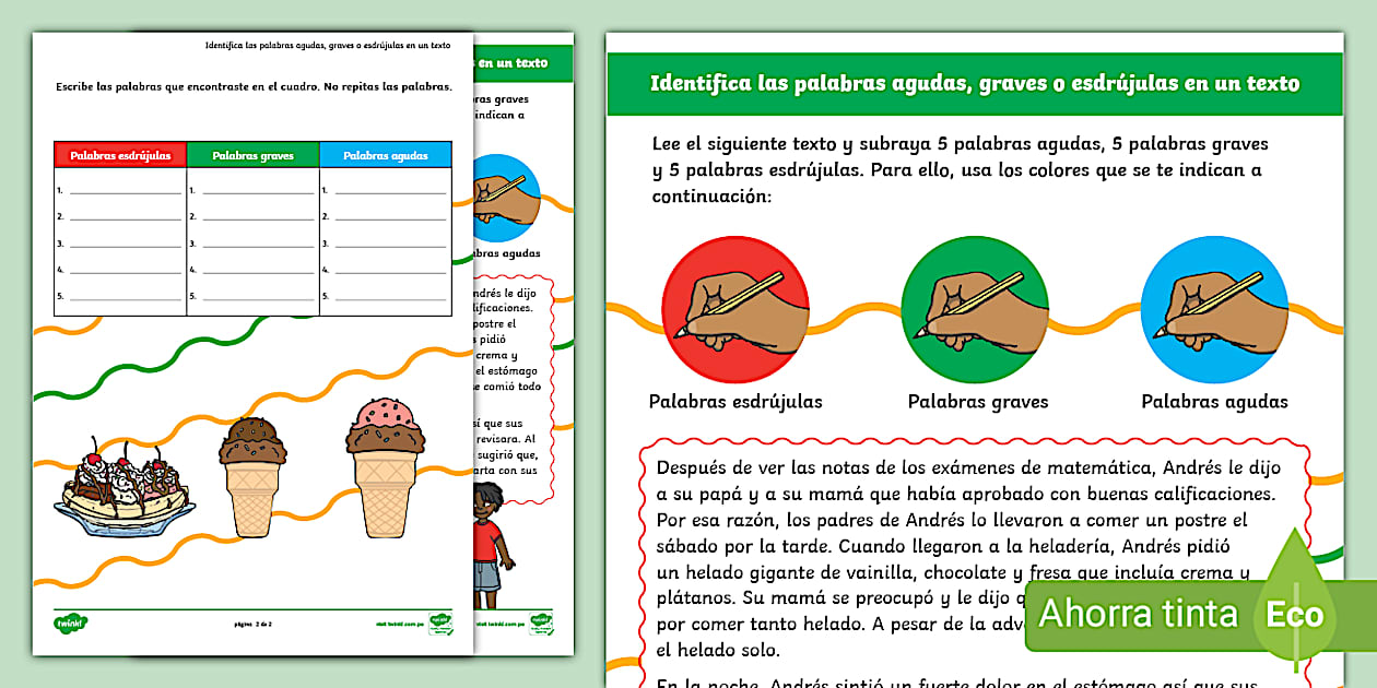 Ficha de actividad: Identifica las palabras agudas, graves y esdrújulas ...