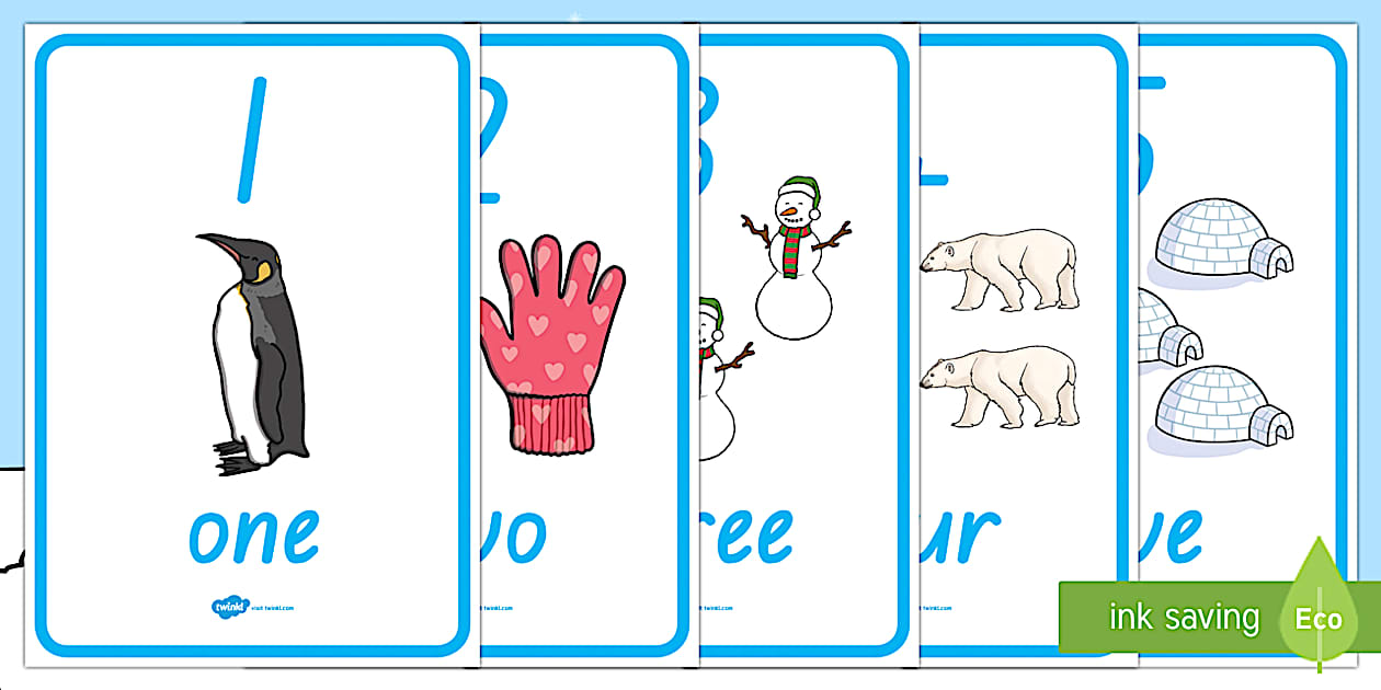 Winter Themed Number Posters 1-10 Display Posters - Twinkl