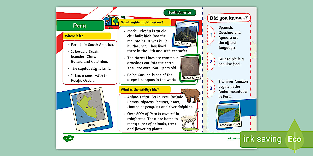 Peru Fact File - KS1 - South America (teacher made) - Twinkl