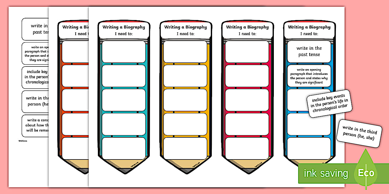 Cursive Second Level Writing a Biography Editable Bookmarks