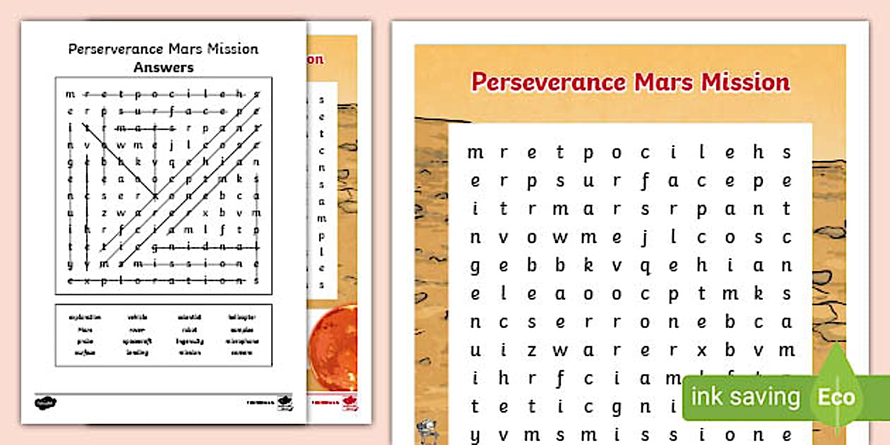 Perseverance Mars Mission Word Search (teacher made)