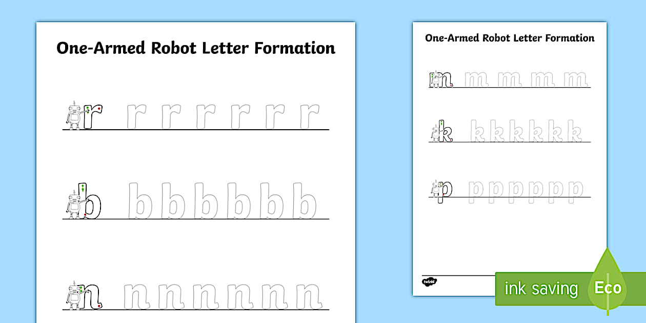Cursive One Armed Robot Letter Formation Worksheet - Twinkl