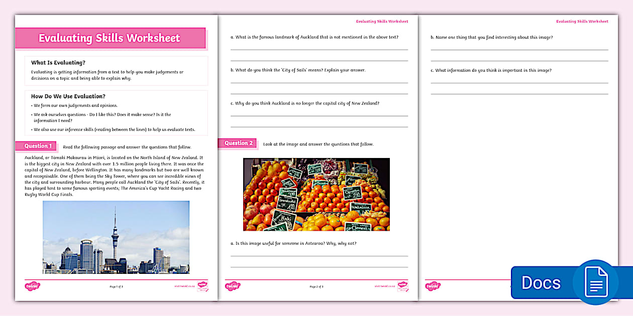 Reading Comprehension Skills: Evaluating Worksheet (Year 5-6)
