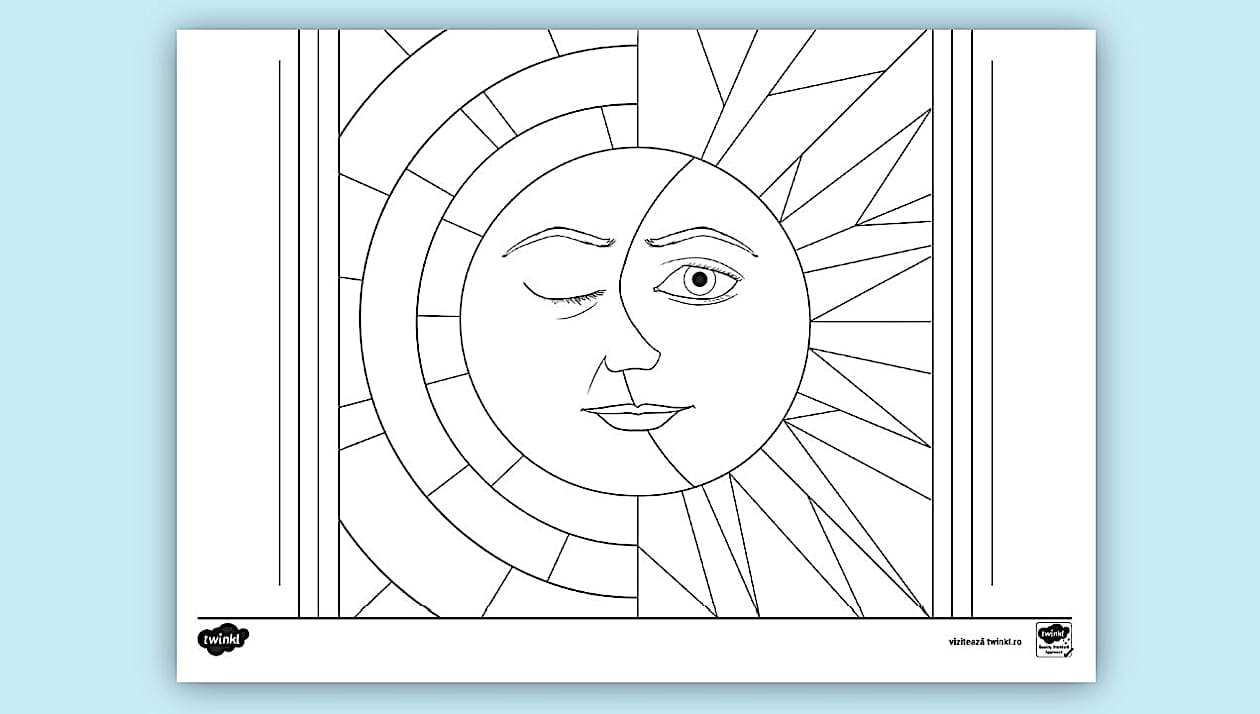 Culori calde și reci: Soarele și luna – Desen de colorat