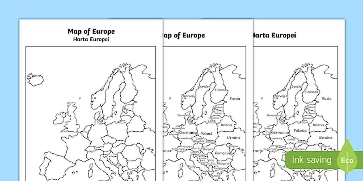 Map of Europe With and Without Names Romanian Translation-Romanian ...