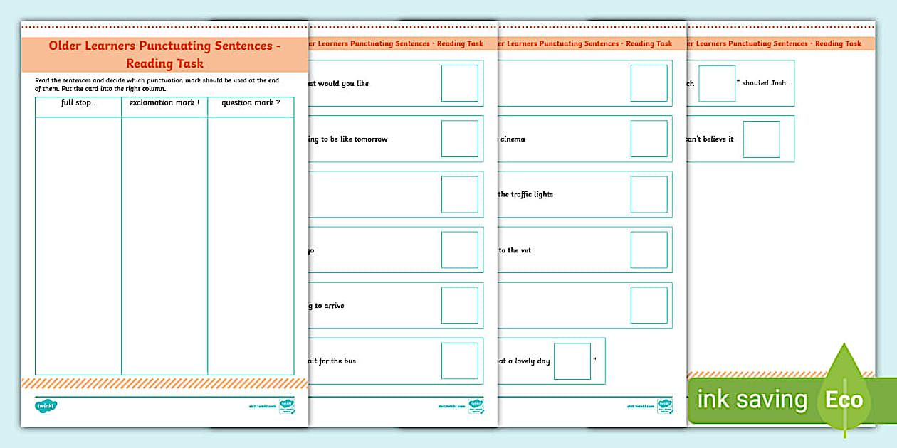 EAL Older Learners Punctuating Sentences - Writing Task