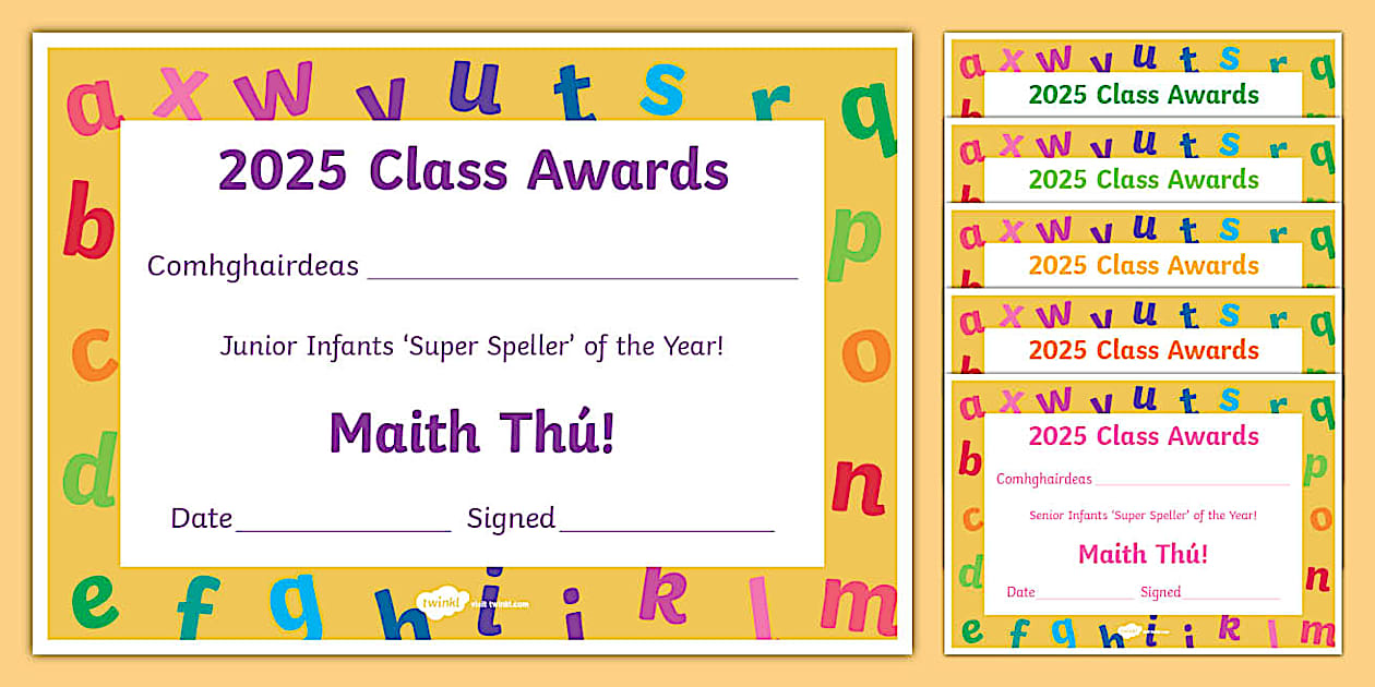 2025 'Super Speller' of the Year Certificate (Teacher-Made)