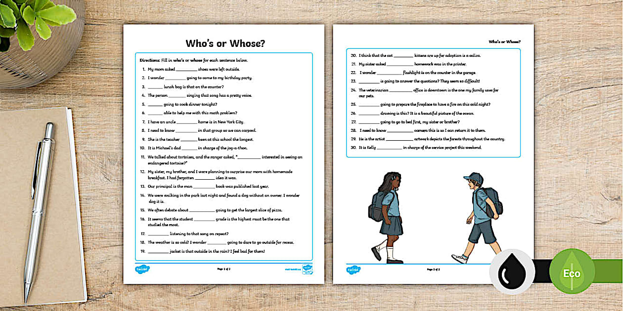 Intermediate Whose vs Who's Activity Sheet | Grammar