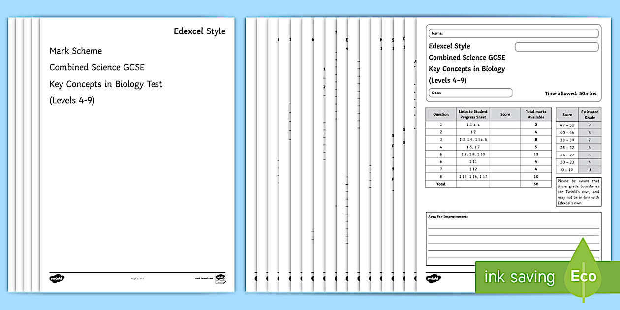 Edexcel Style GCSE Combined Science Key Concepts in Biology Test
