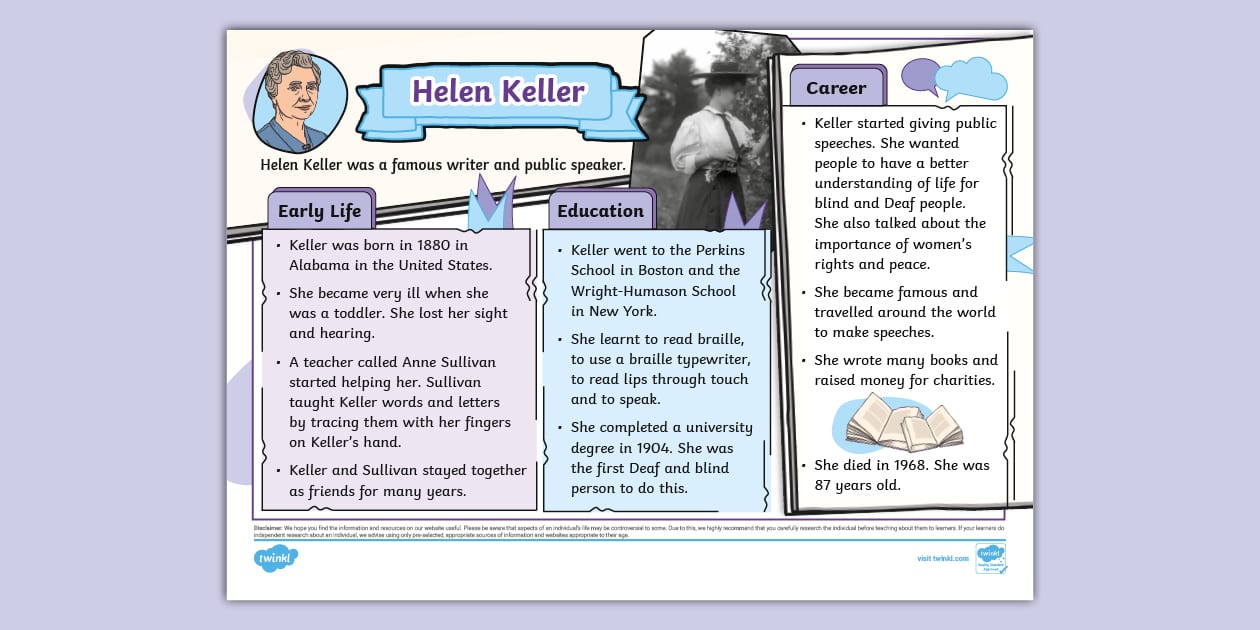 KS1 Helen Keller Fact File - History (Teacher-Made) - Twinkl