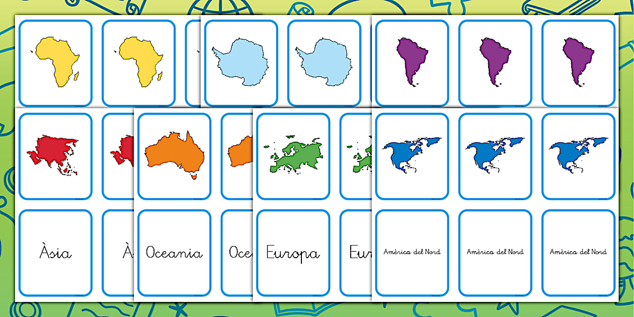 Targetes d'aparellar: Els continents del món - Català