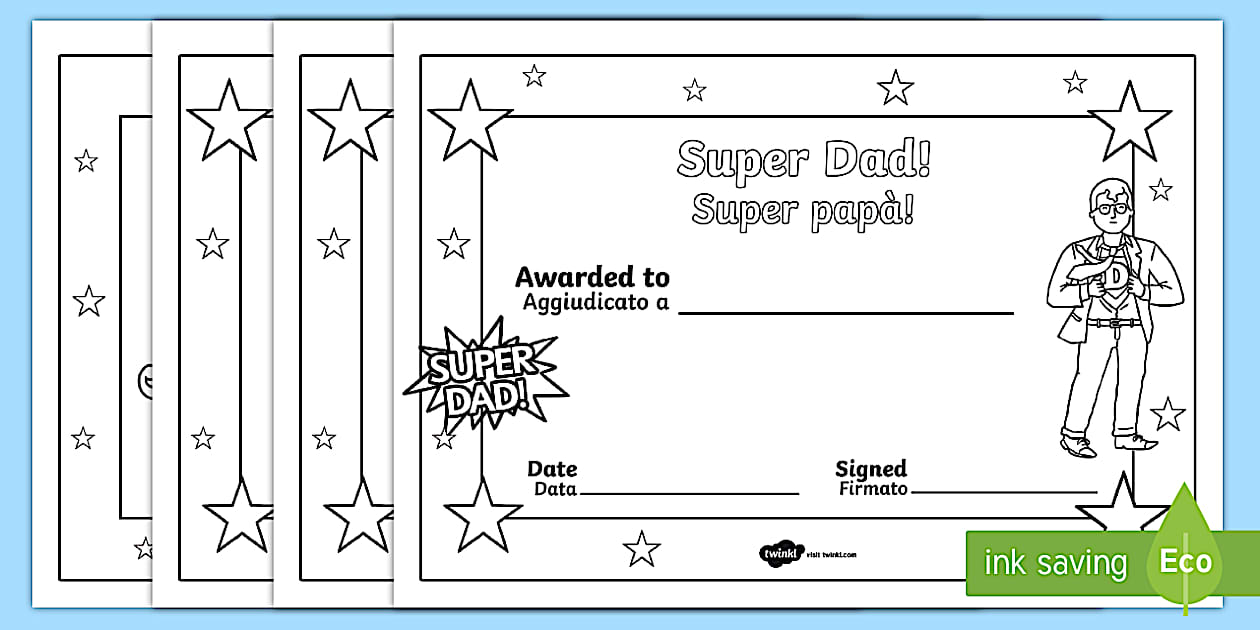 Father's Day Colouring Certificates English/Italian - Twinkl