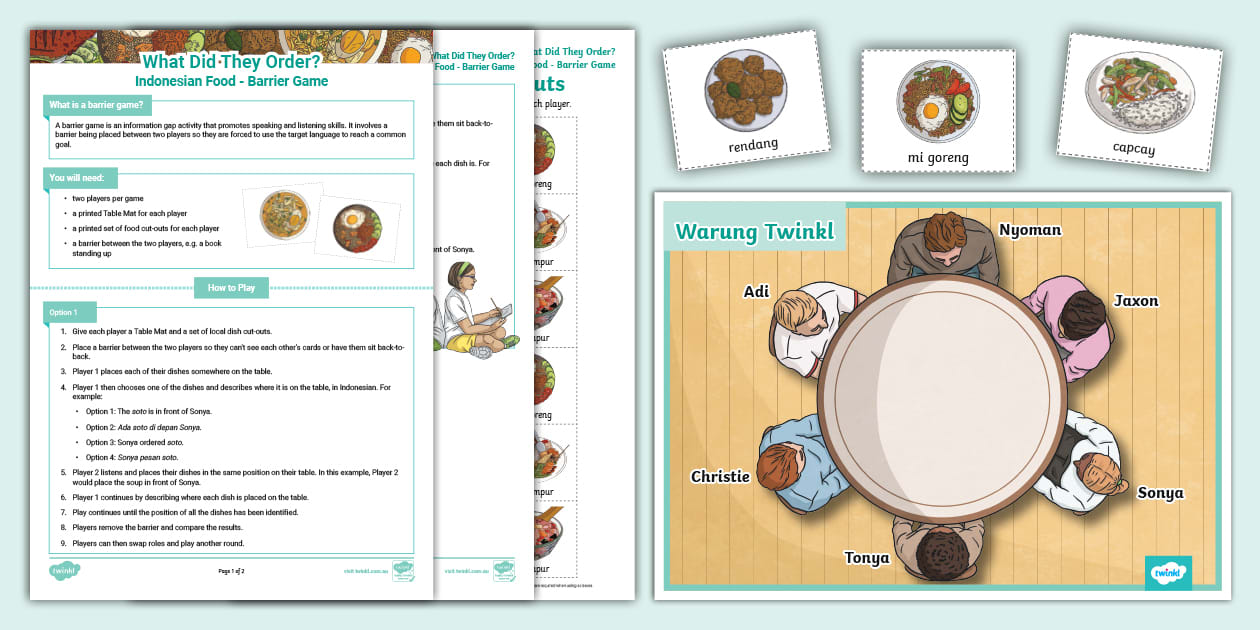Indonesian Food Barrier Game Information Gap Activity