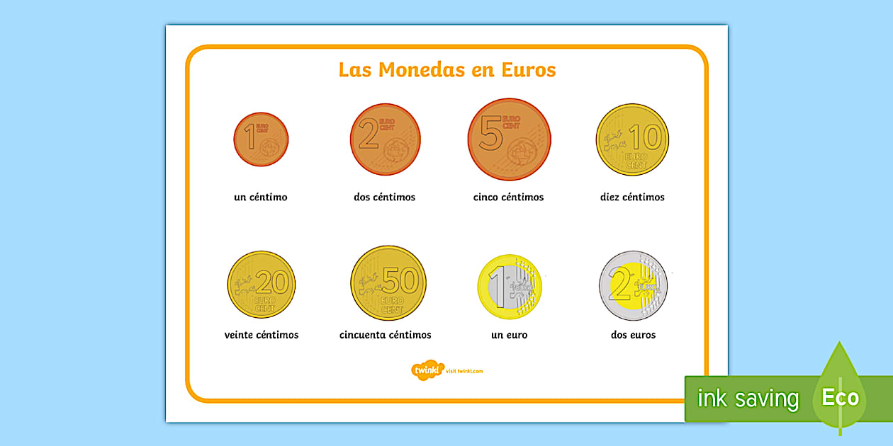 Euro Coins Word Mat - Spanish (teacher made) - Twinkl