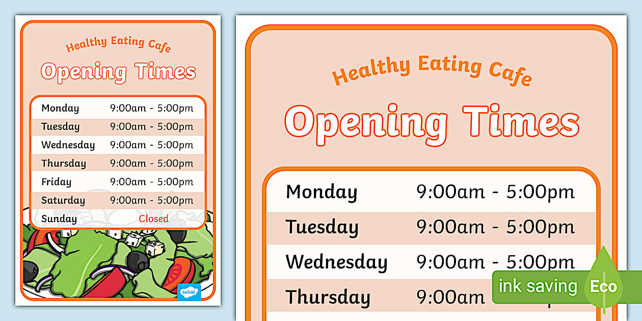Healthy Eating Cafe Role Play Opening Times - healthy eating caf