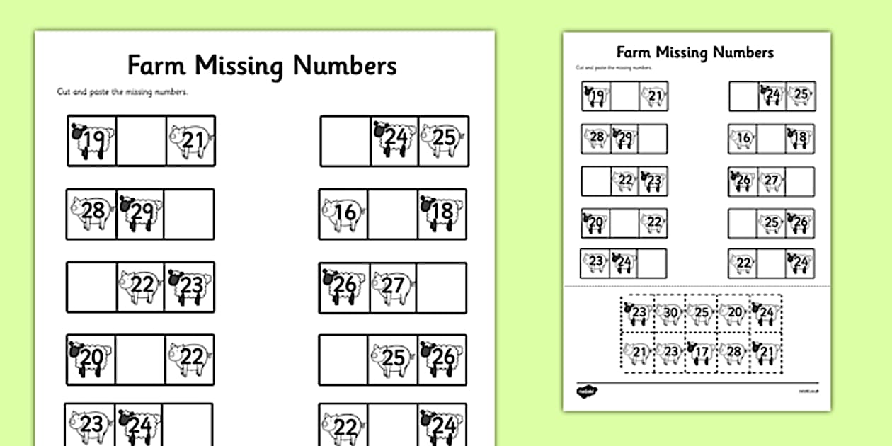 Farm Themed Missing Numbers Worksheet 20-30 - Twinkl