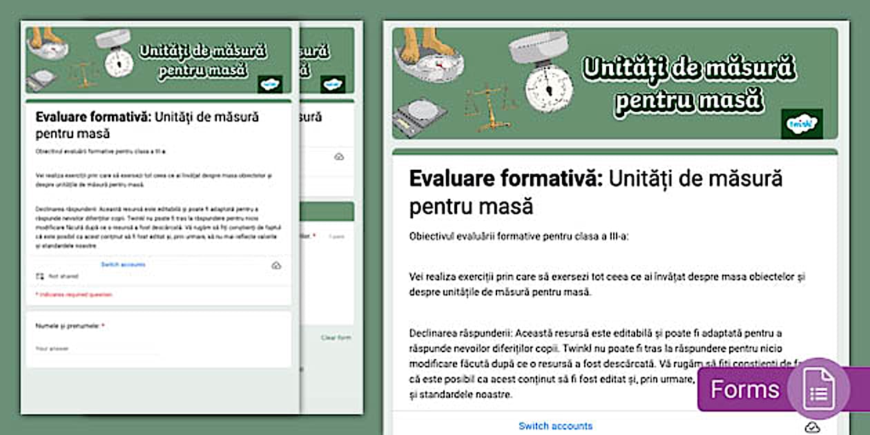 Evaluare clasa 3 Unități de măsură pentru masă - Twinkl