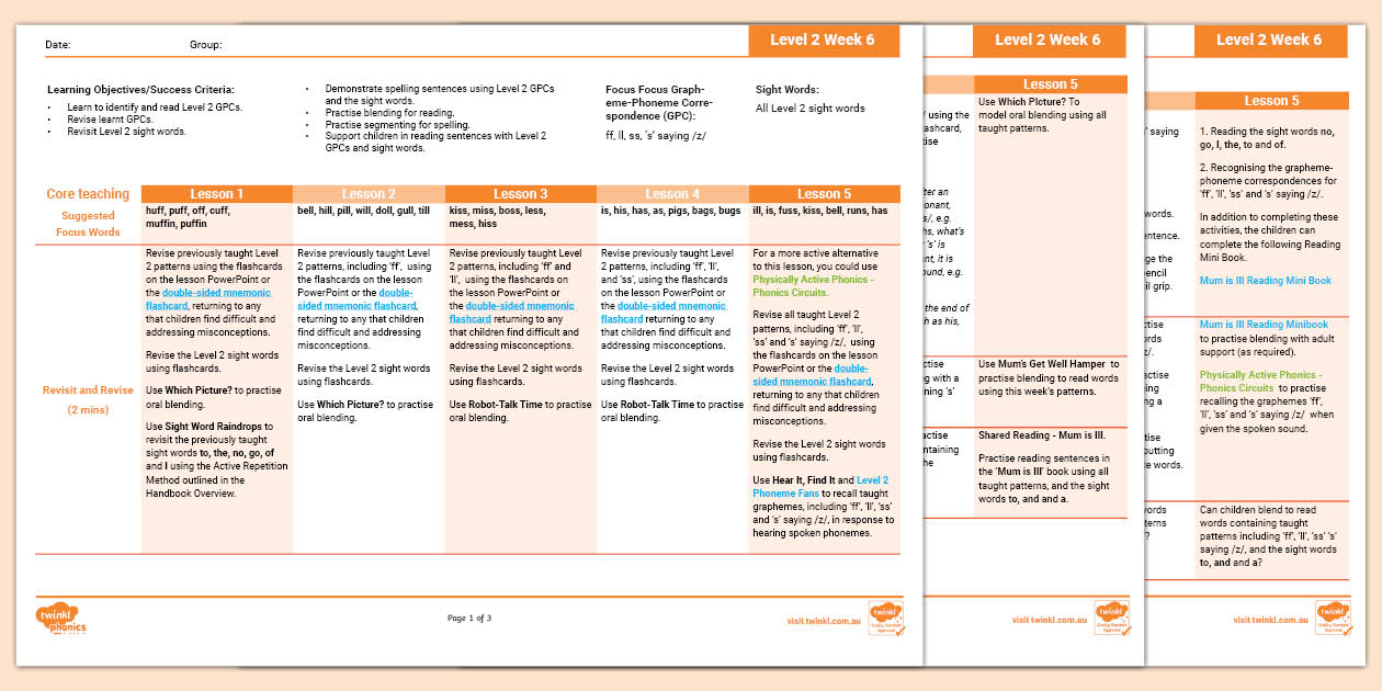 Level 2: Week 6: Lesson Plan