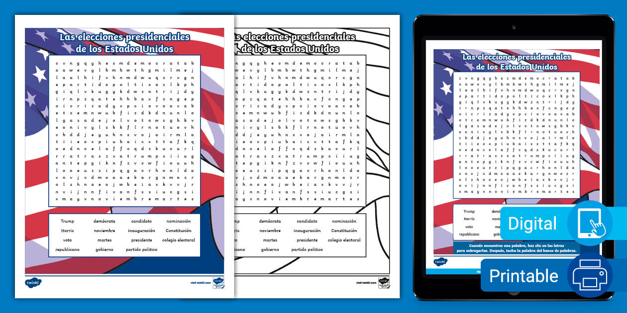 Sopa de letras para quinto grado: Las elecciones presidenciales de los ...
