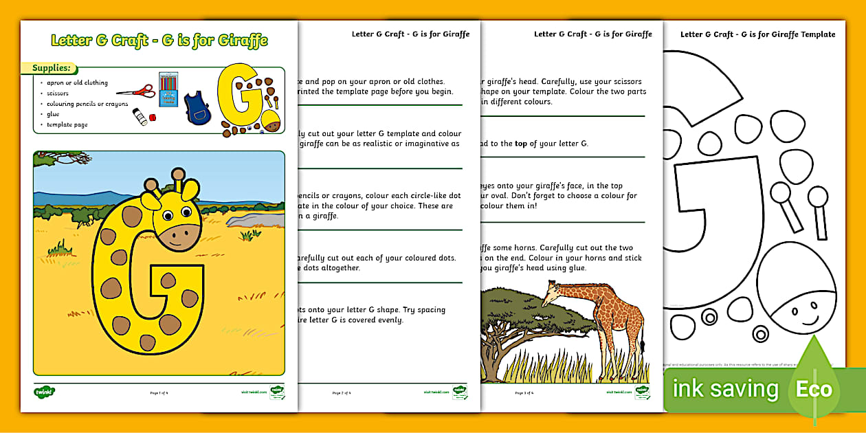 Letter G Craft - G is for Giraffe (teacher made) - Twinkl