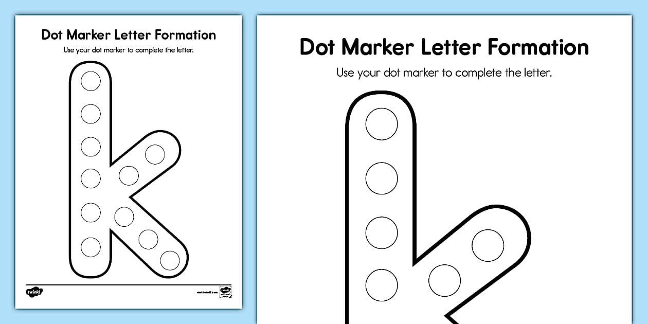 Lowercase Letter k: Dot Marker Letter Formation Worksheet